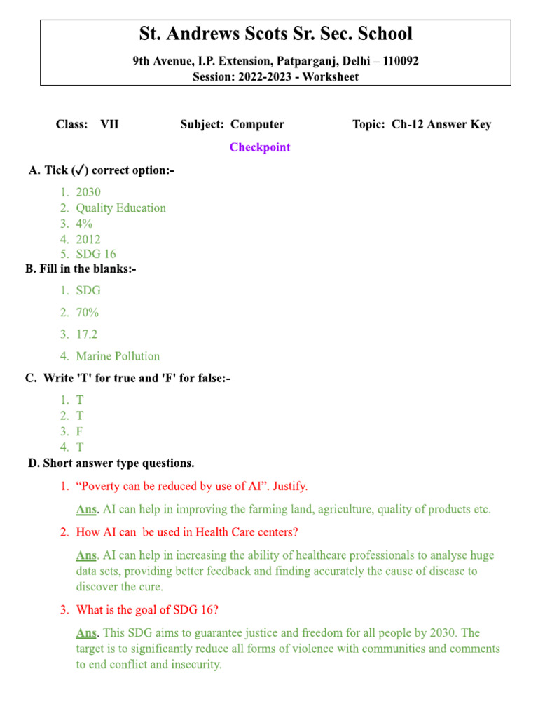 Computer - Ch-12 Answer Key (VII) | PDF