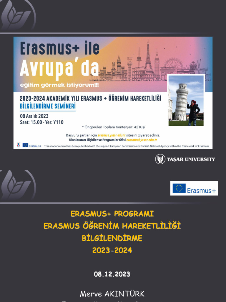 Erasmus+ Program - Erasmus Ogrenim Hareketliligi Bilgilendirme Sunumu 2023 | PDF