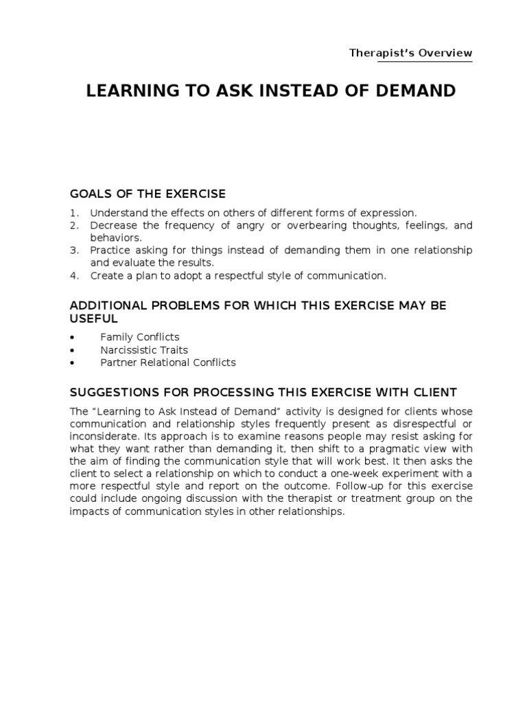Learning To Ask Instead of Demand | PDF | Psychotherapy | Reason