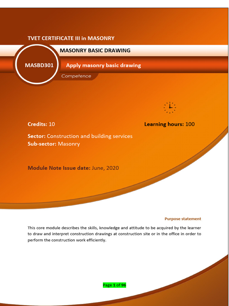 MASBD301 Masonry Basic Drawing NOTES | PDF