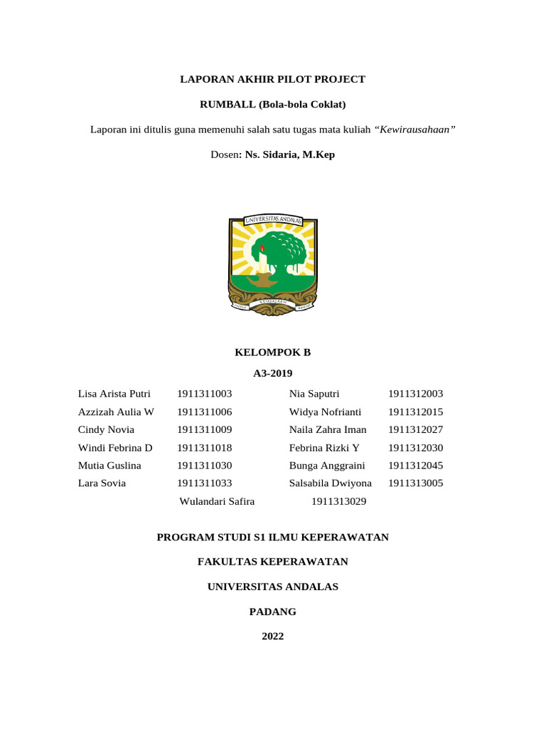 Laporan Akhir Pilot Project - Kel B - Kelas A3 2019 | PDF