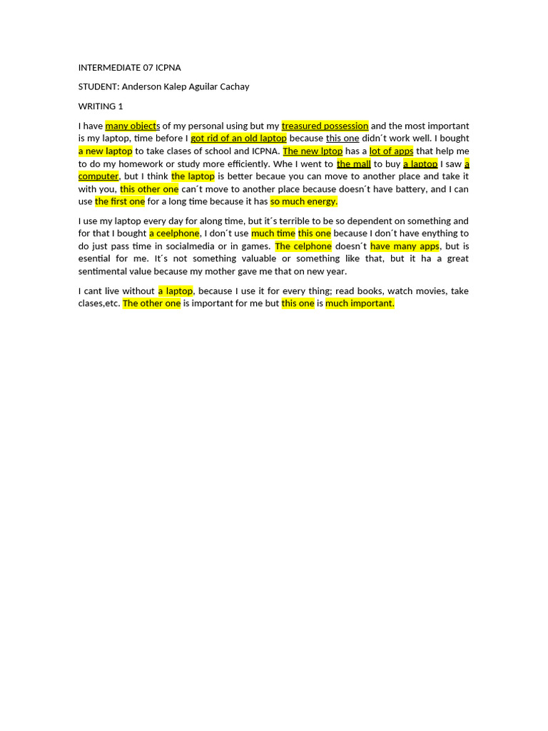 INTERMEDIATE 07 WRITING 1 ICPNA | PDF