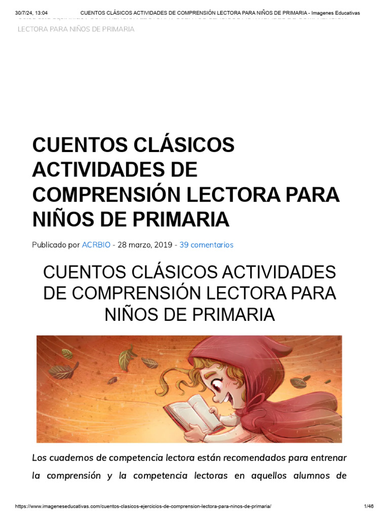 Cuentos Clásicos Actividades de Comprensión Lectora | PDF