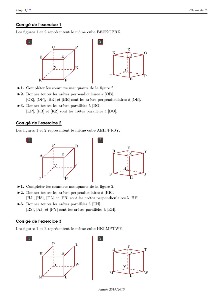 Representation Dans L Espace Corrige Serie D Exercices 3 | PDF
