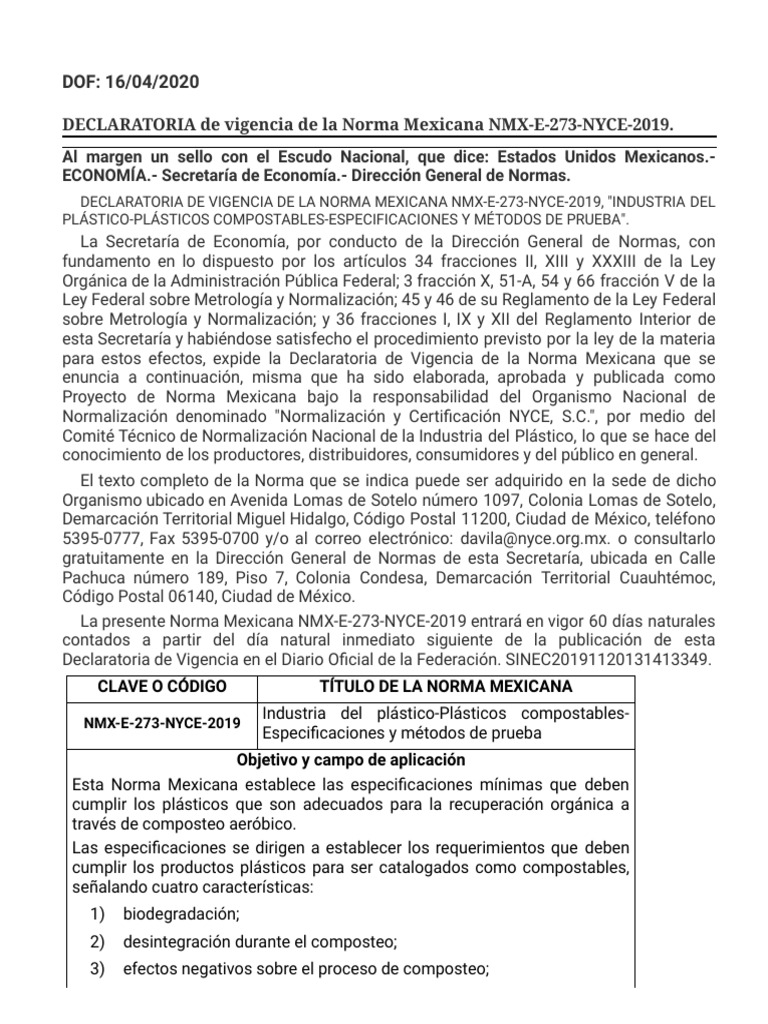 Dof NMX e 273 Nyce 2019 | PDF