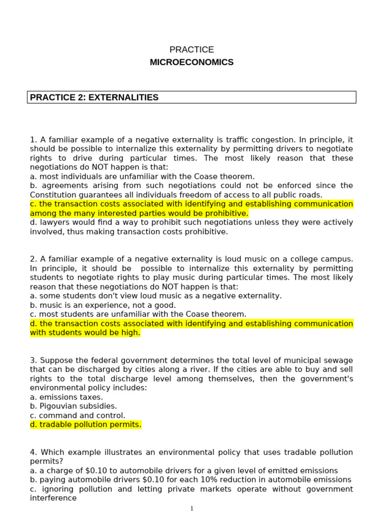 Micro Practice 2 Externalities | PDF
