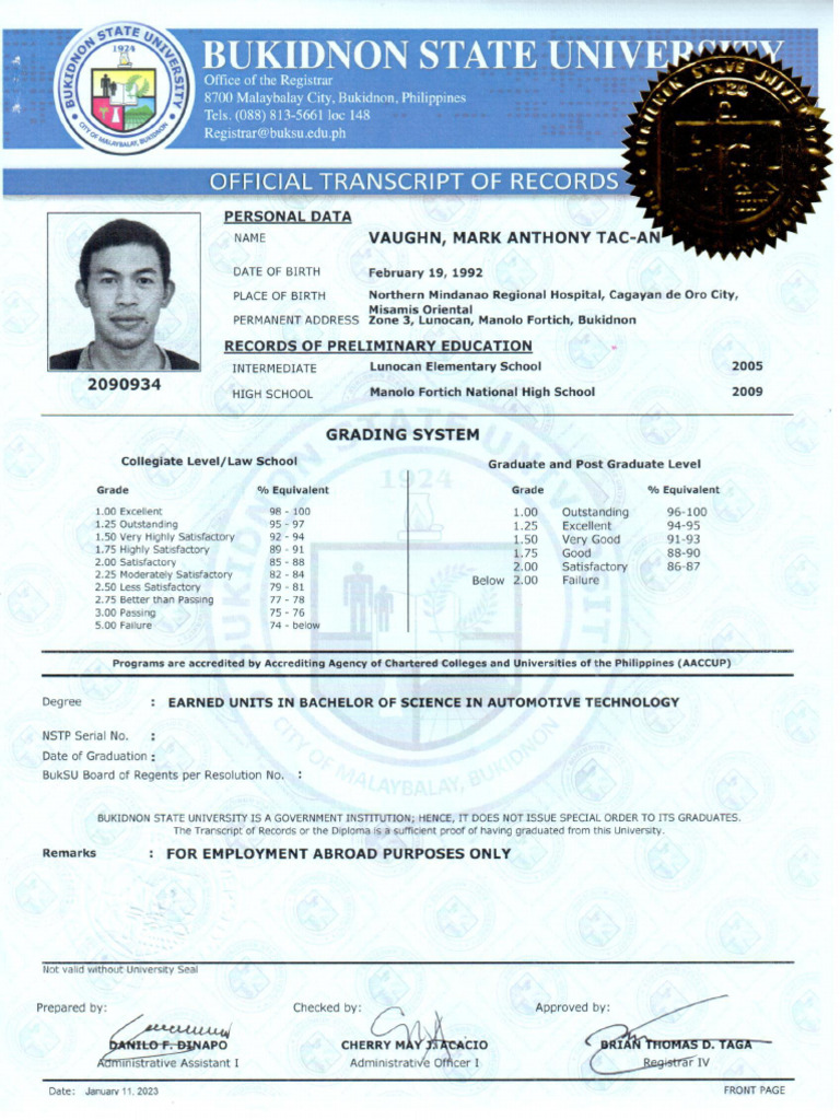 2 Mark - College Transcript of Record | PDF
