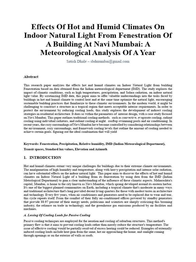 Effects of Hot and Humid Climates On Indoor Natural Light Form ...