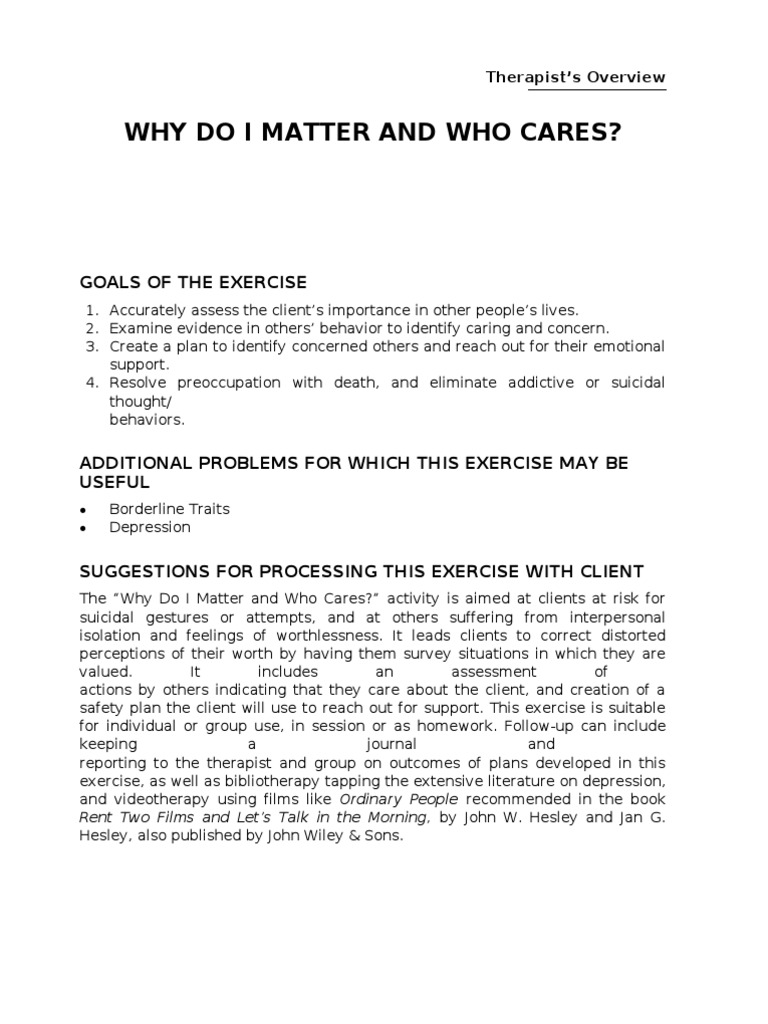 Why Do I Matter and Who Cares | PDF | Major Depressive Disorder ...