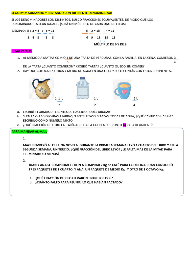 Seguimos Sumando y Restando Con Diferente Denominador | PDF