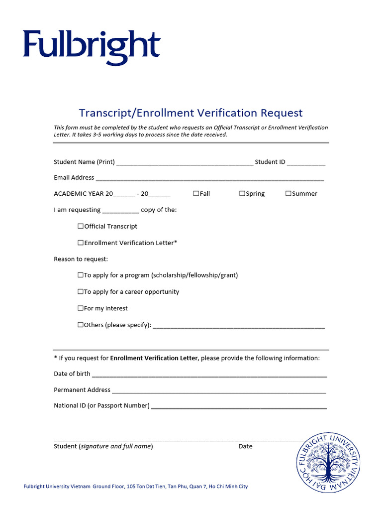 (StudentID) Transcript or Enrollment Verification Request | PDF