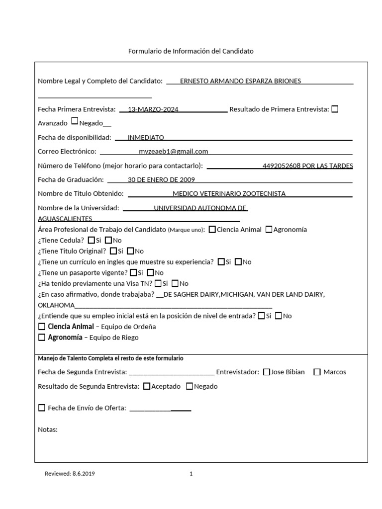 Candidate Information Form E & S COMPLETO | PDF