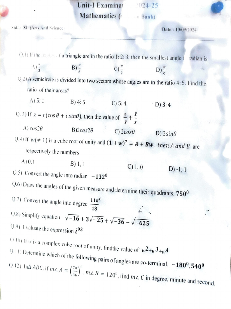 Maths Unit 1 QB | PDF