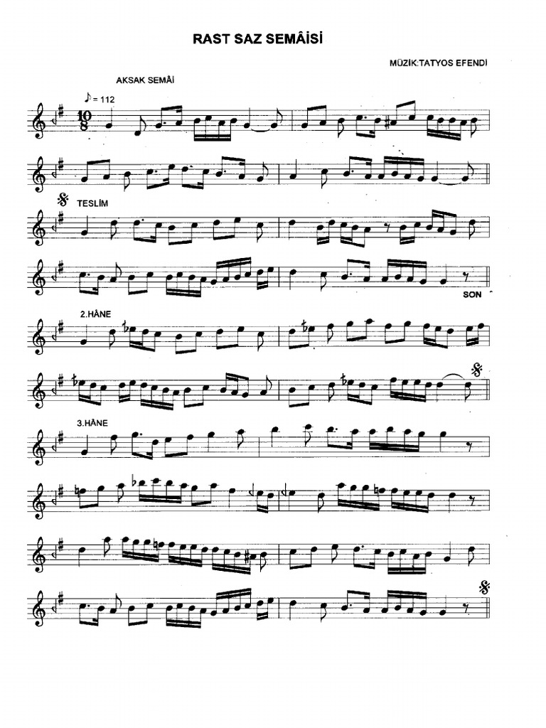 Saz Semaisi - Tatyos Efendi - Rast - v1 | PDF