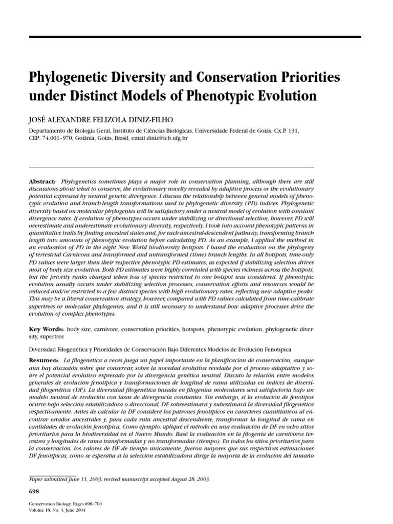 Phylogenetic Diversity and Conservation Priorities Under Distinct ...