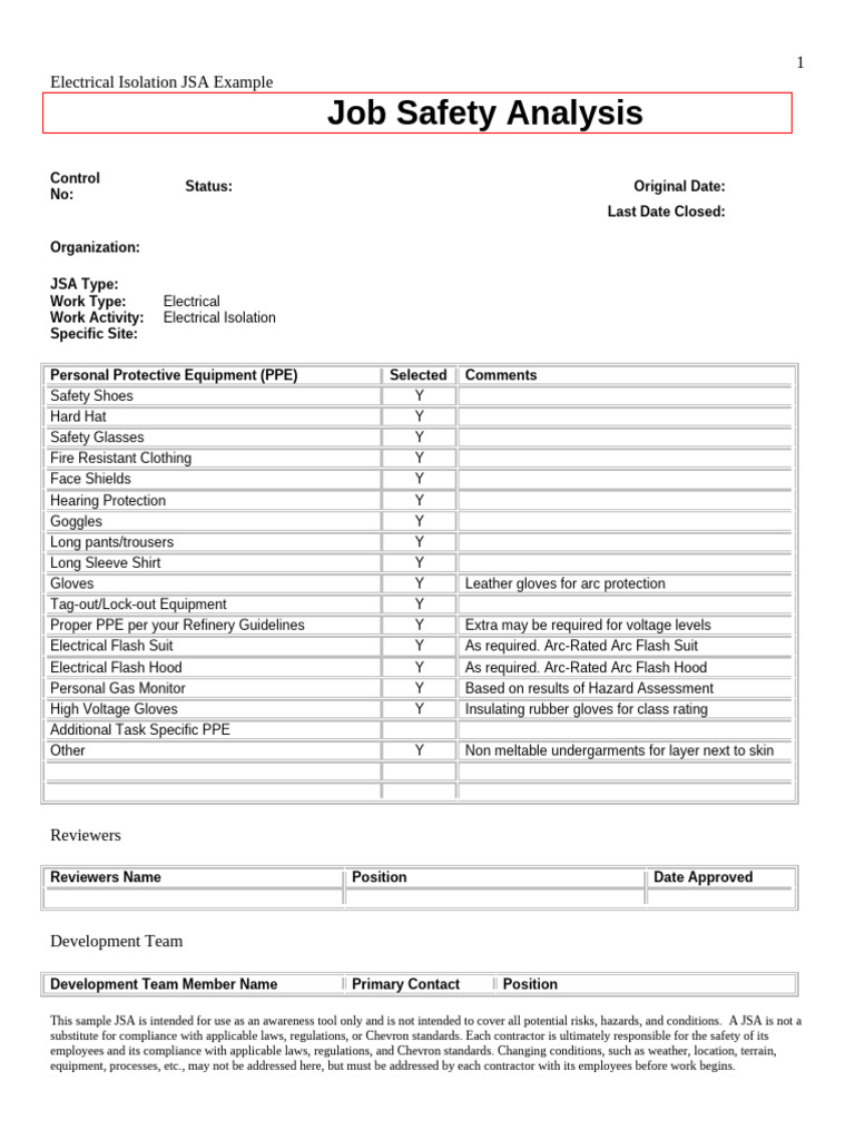 JSA Electrical Isolation | PDF | Personal Protective Equipment | Switch