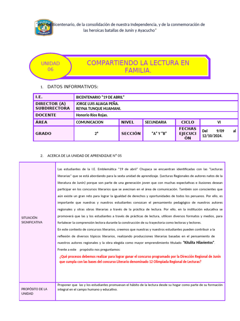UNIDAD 06 COMU 2° -2024 | PDF