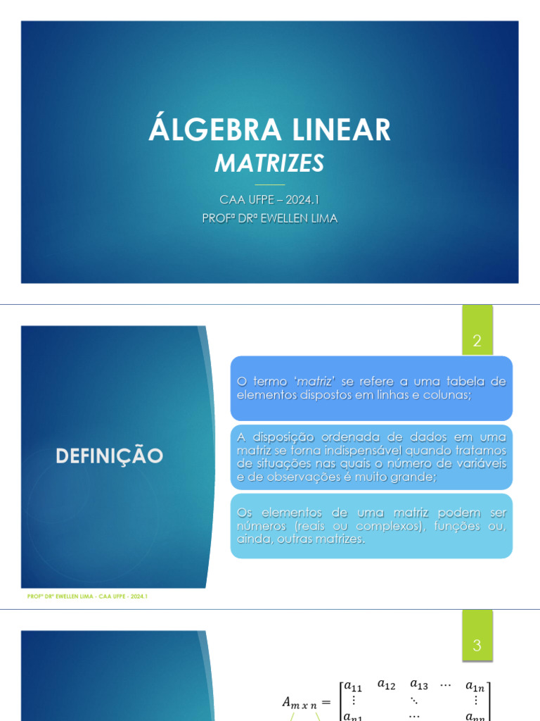 Lgebra Linear - Aula 1 - Matrizes | PDF