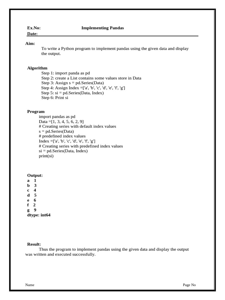 Implementing Pandas | PDF Implementing Pandas | PDF