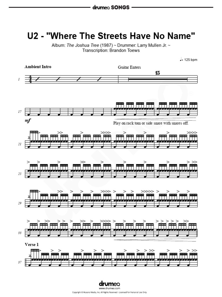 U2 - Where The Streets Have No Name | PDF