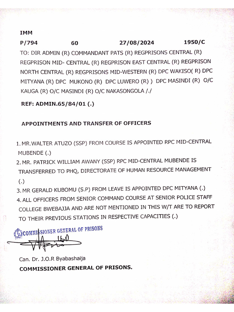 Appointments and Transfers of Officers. | PDF