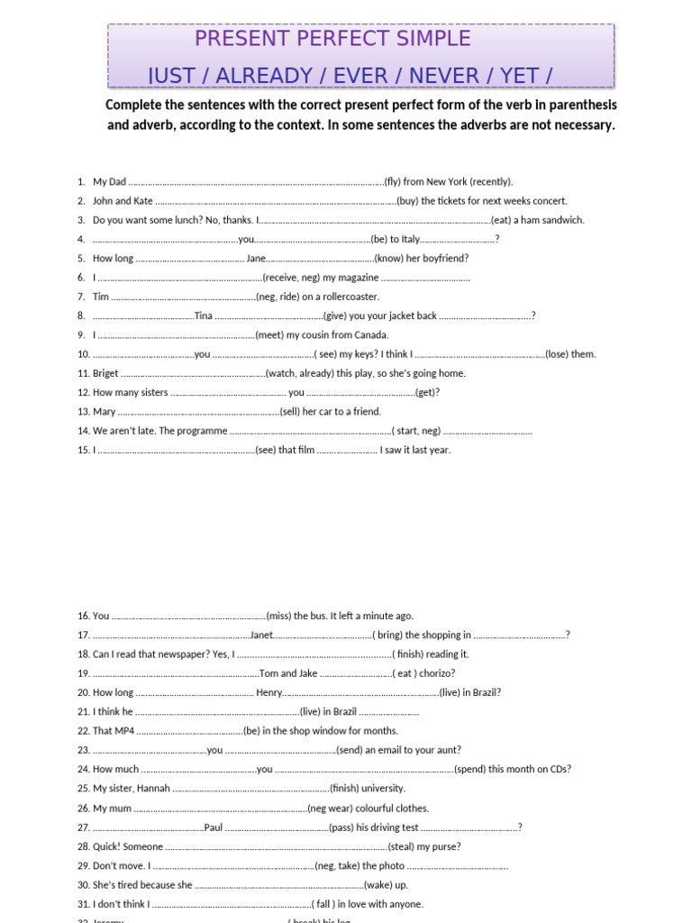 Present Perfect With Adverbs | PDF