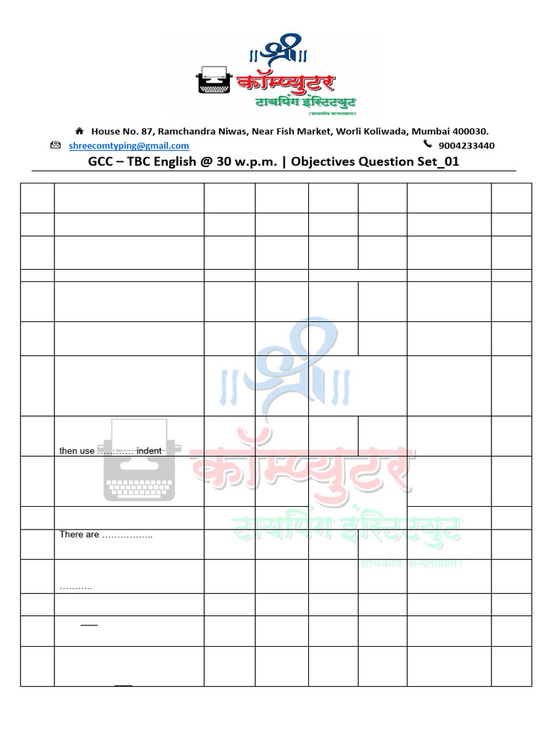 GCC TBC English Objective Questions Set | PDF | Microsoft Excel ...