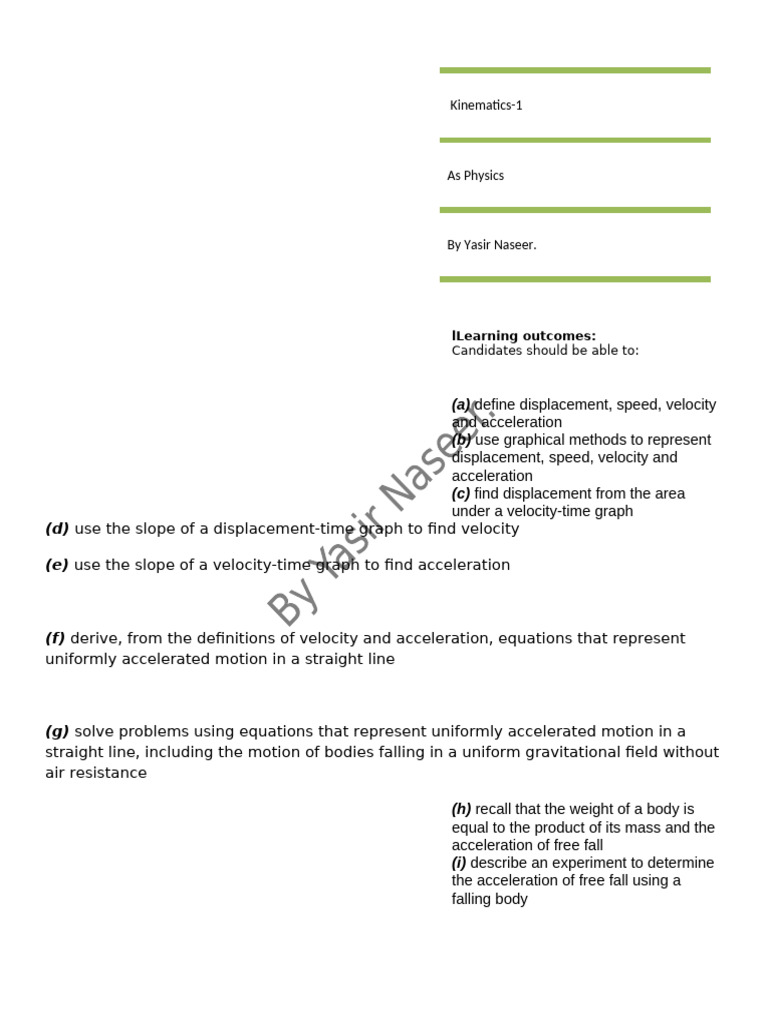 Kinematics Ws Pdf Acceleration Velocity