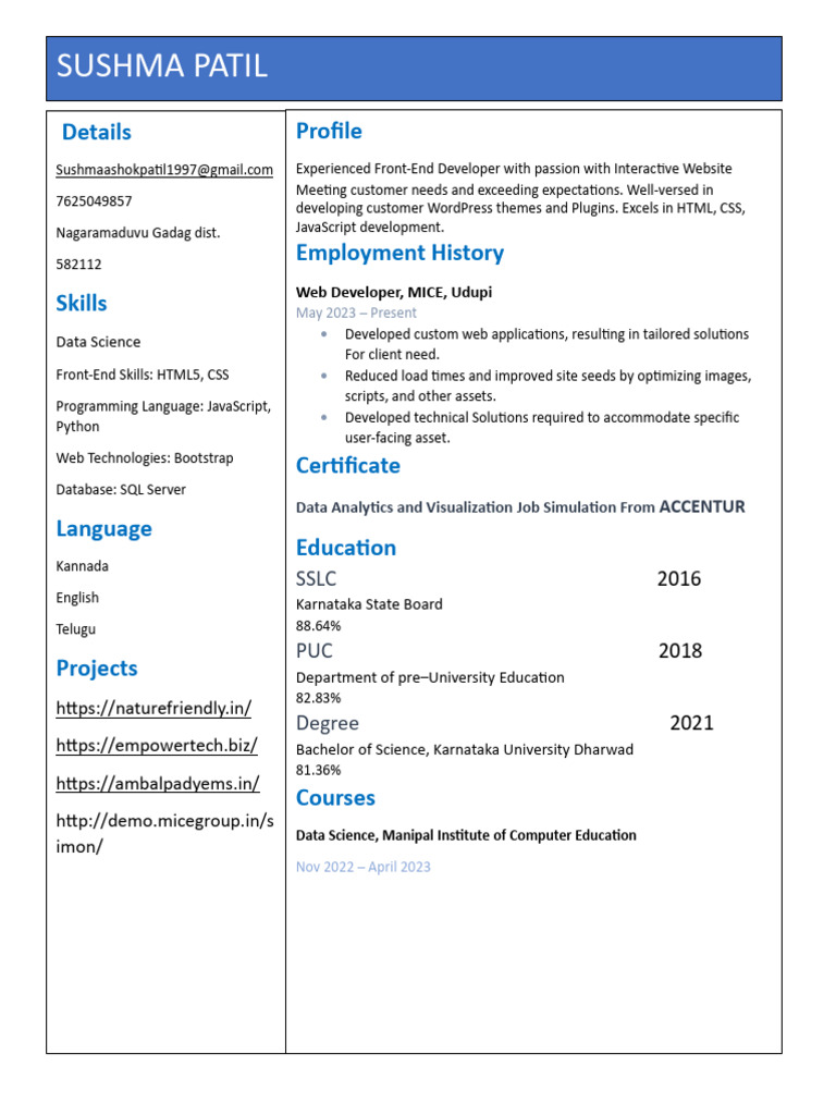 Sushma-1 d5 sample resume | PDF