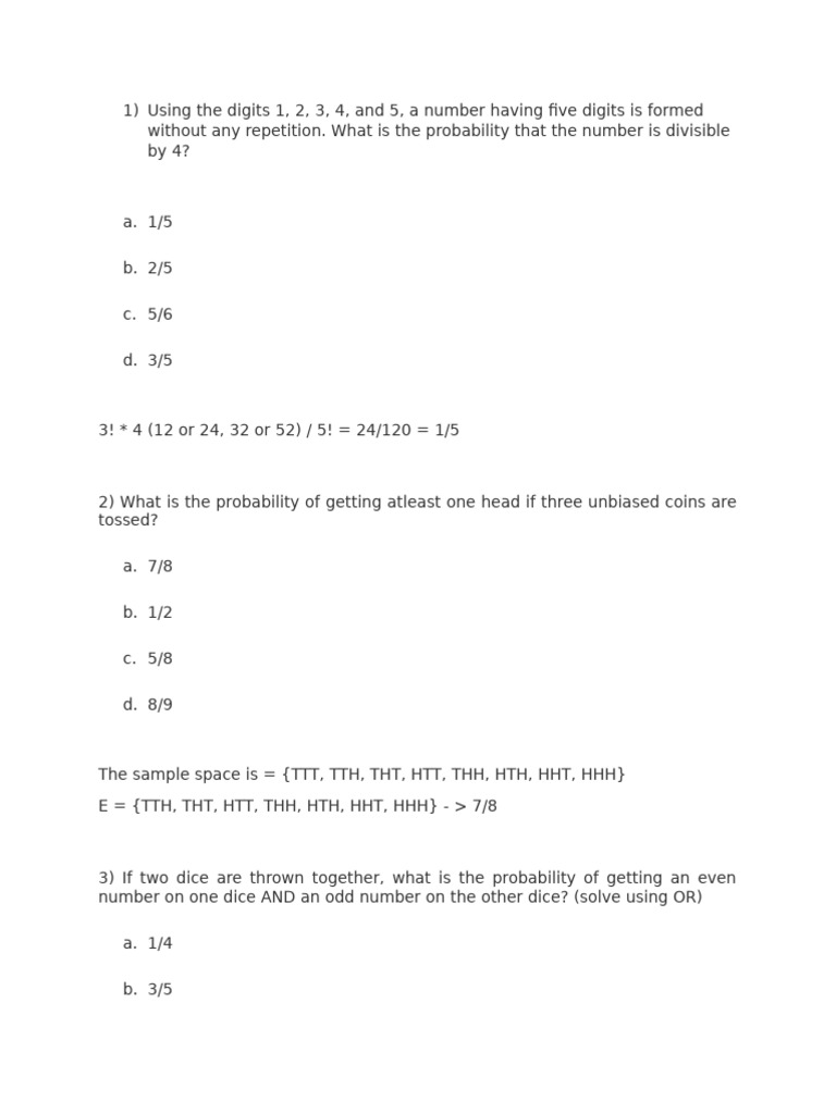 Example Questions Probability | PDF