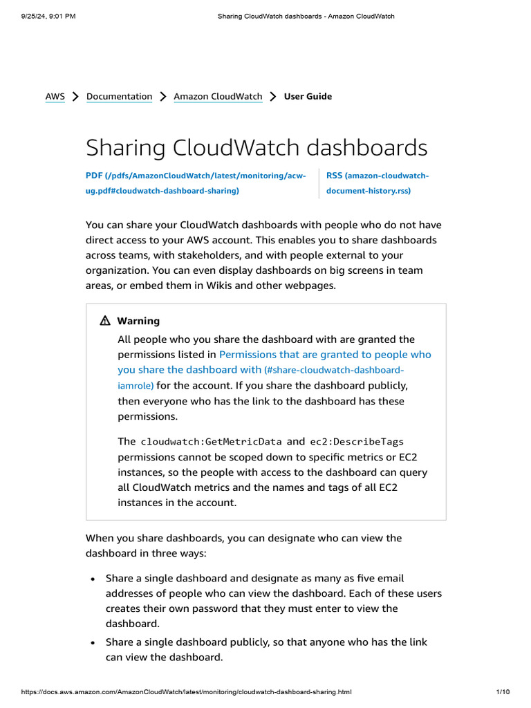 Sharing CloudWatch Dashboards - Amazon CloudWatch | PDF