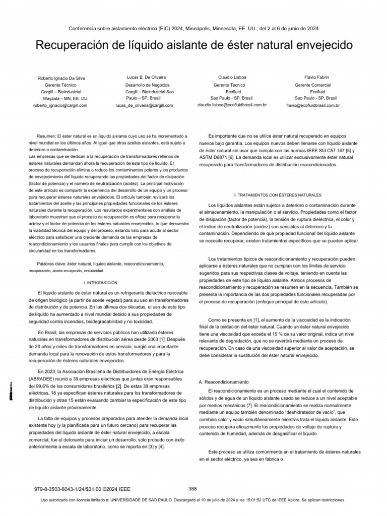 Reclaiming of Aged Natural Ester Insulating Liquid | PDF