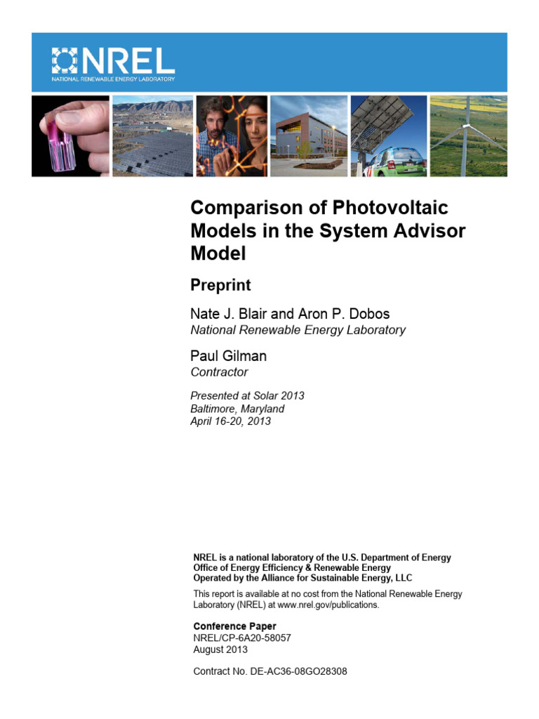 Comparison of Photovoltaic Models in The System Advisor Model | PDF