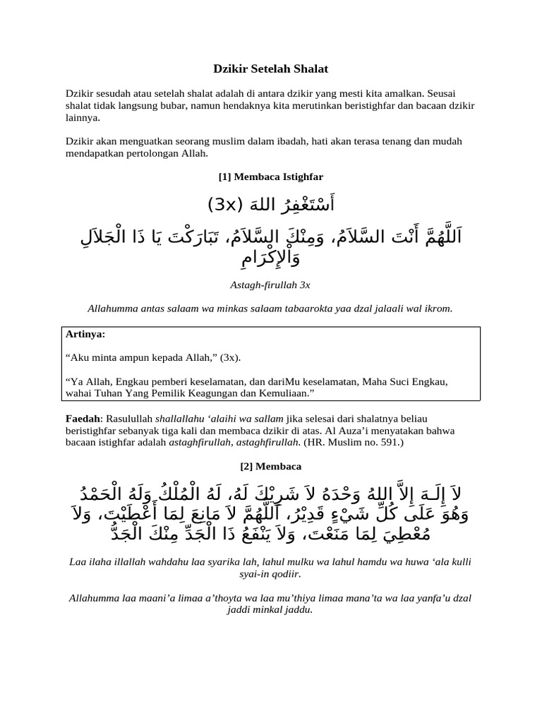 Dzikir Setelah Shalat | PDF