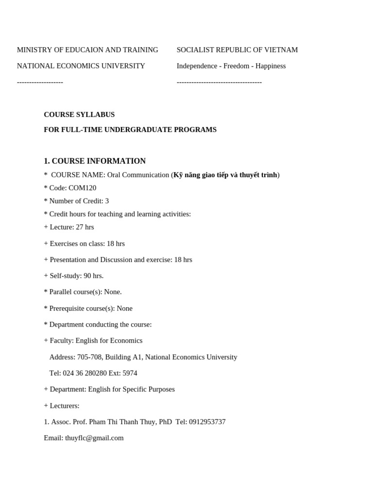 8. 2024 11 Weeks Oral Communication Syllabus | PDF
