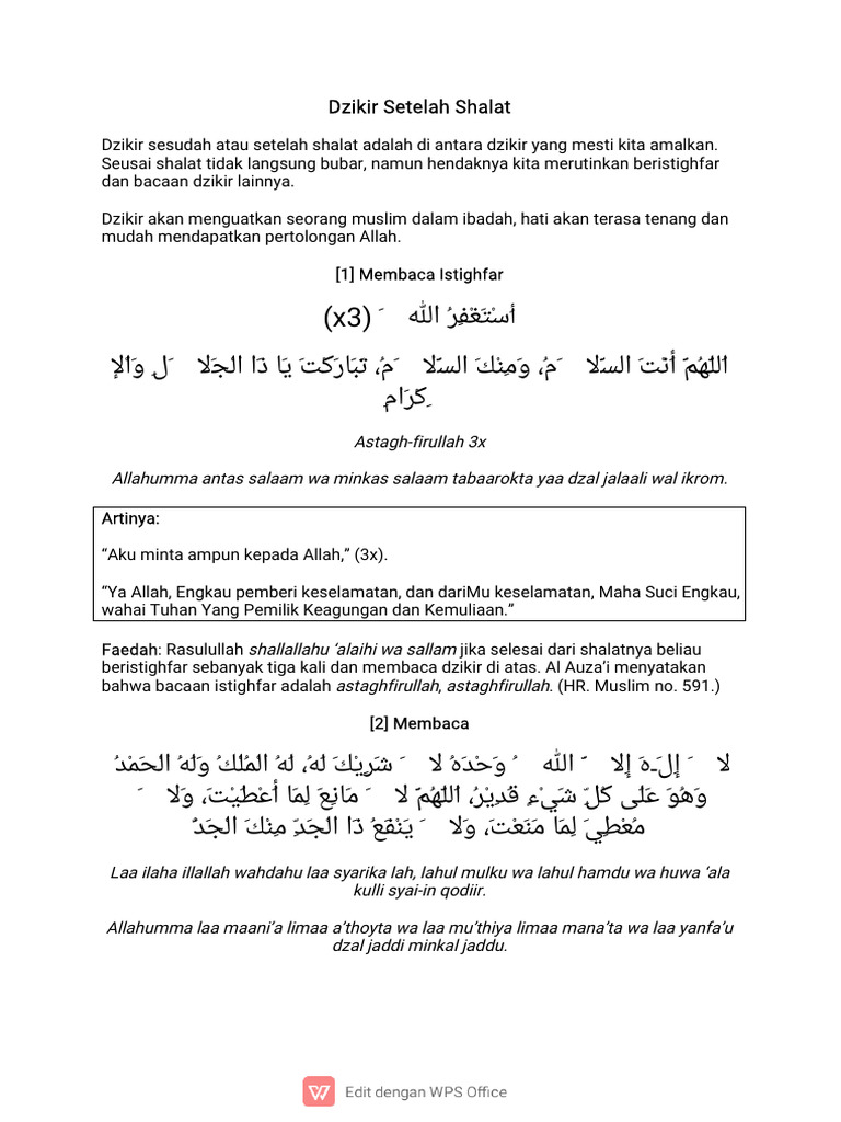 Dzikir Setelah Shalat | PDF