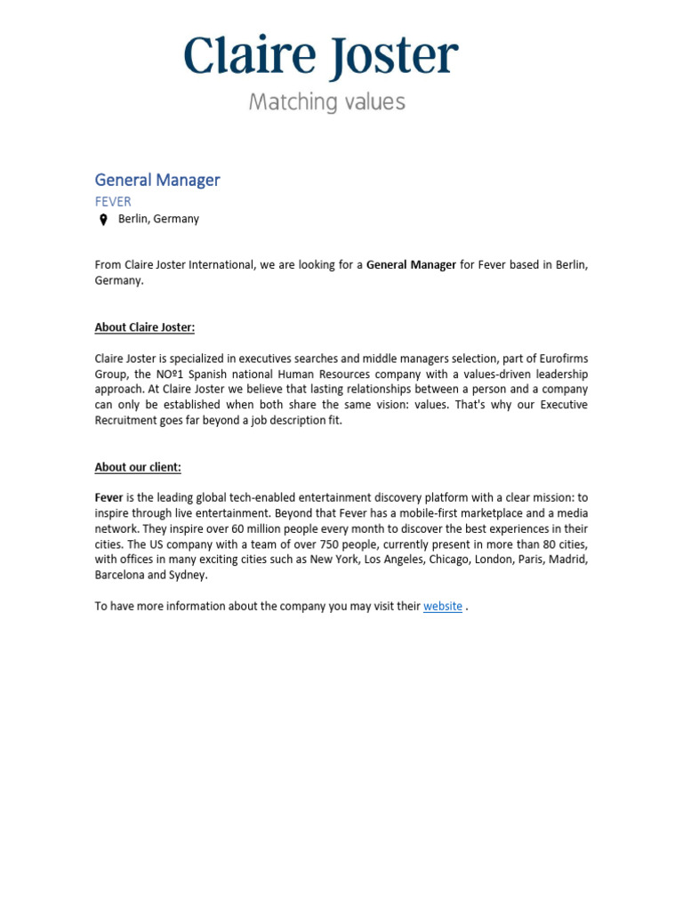 Job Description FEVER | PDF