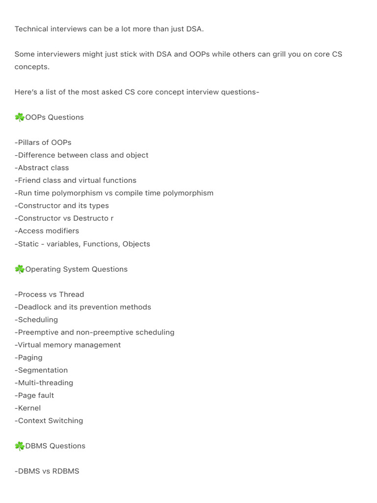 Technical Interviews Can Be A Lot More Than Just DSA. | PDF