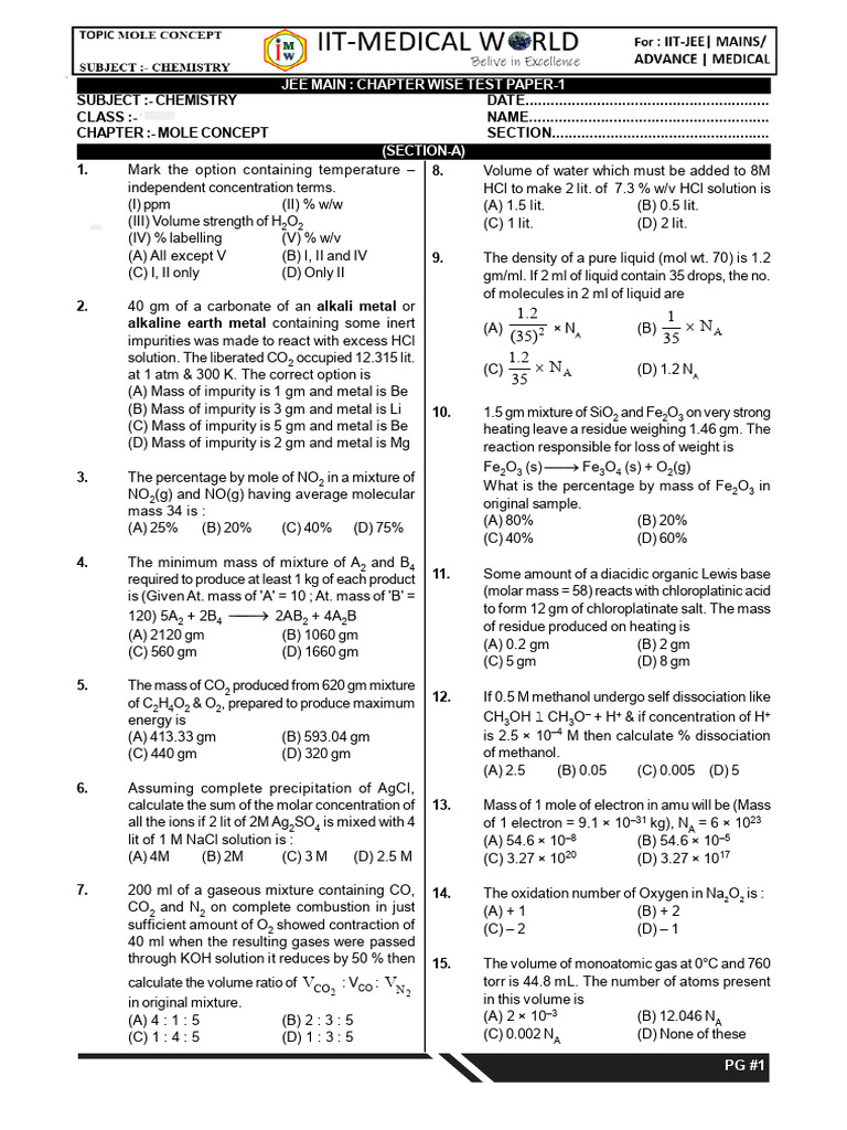 Mole Concept Question | PDF