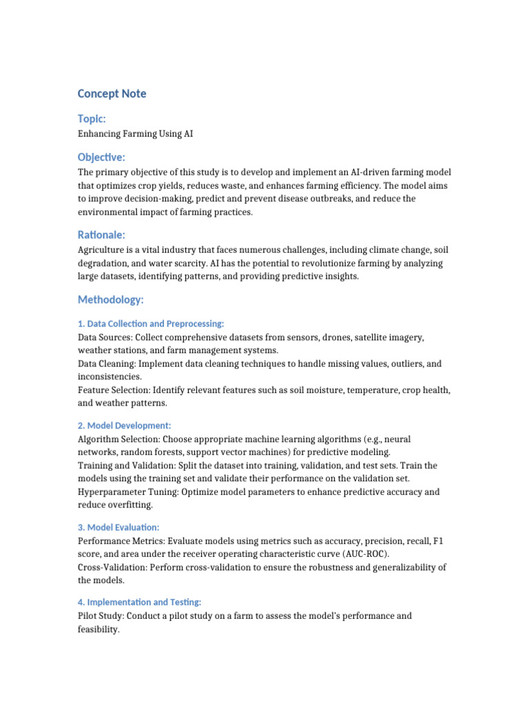 Concept Note Enhancing Farming Using AI | PDF