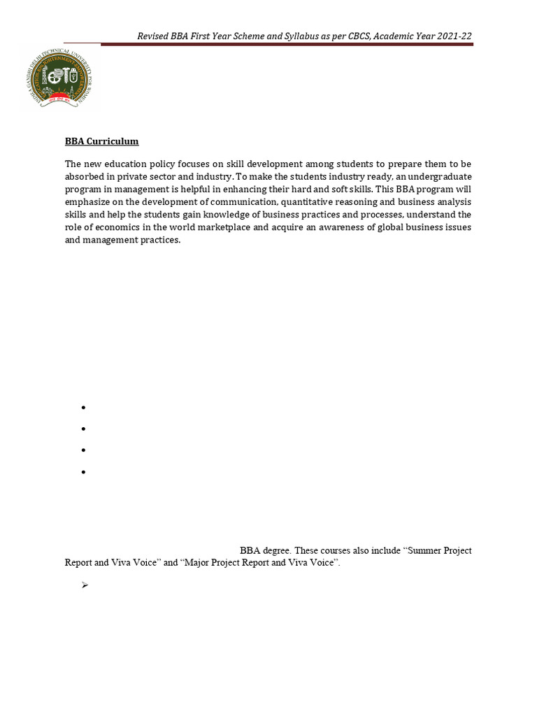 Revised - BBA Scheme and Syllabus Batch 2021-24 | PDF