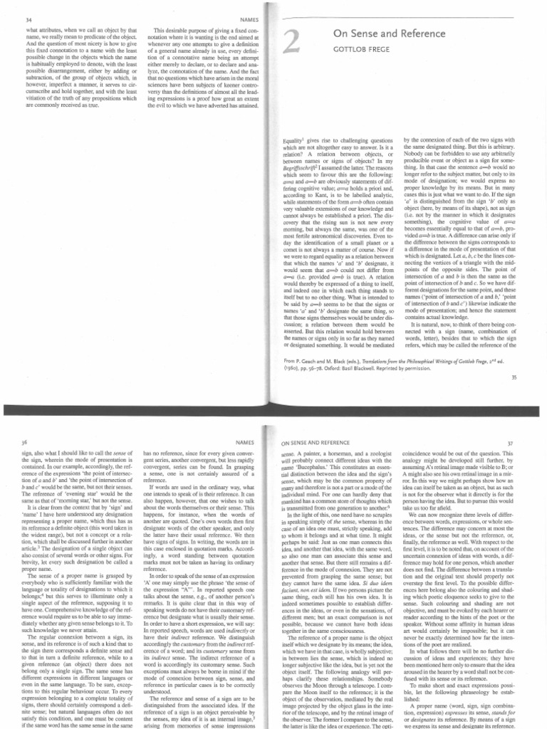 Frege, "on Sense and Reference" | PDF