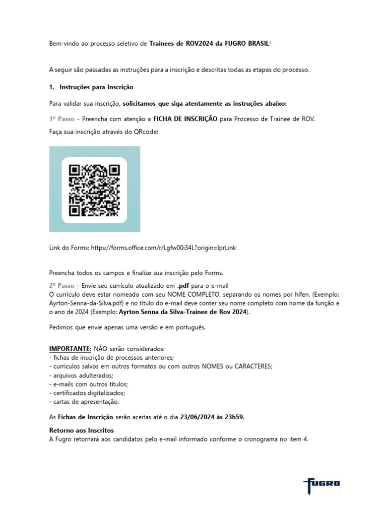 Edital Fugro Processo Trainee Rov - 2024 | PDF