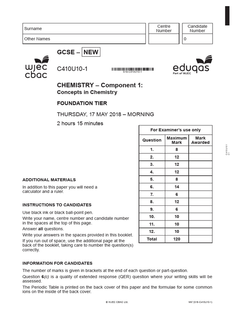 June 2018 QP - Component 1 (F) WJEC Chemistry GCSE | PDF