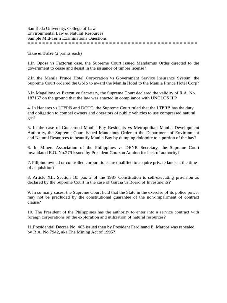 Nat Res Sample MidTerm Questions | PDF