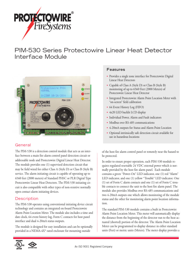 Datasheet Pim 530e Protectowire | PDF