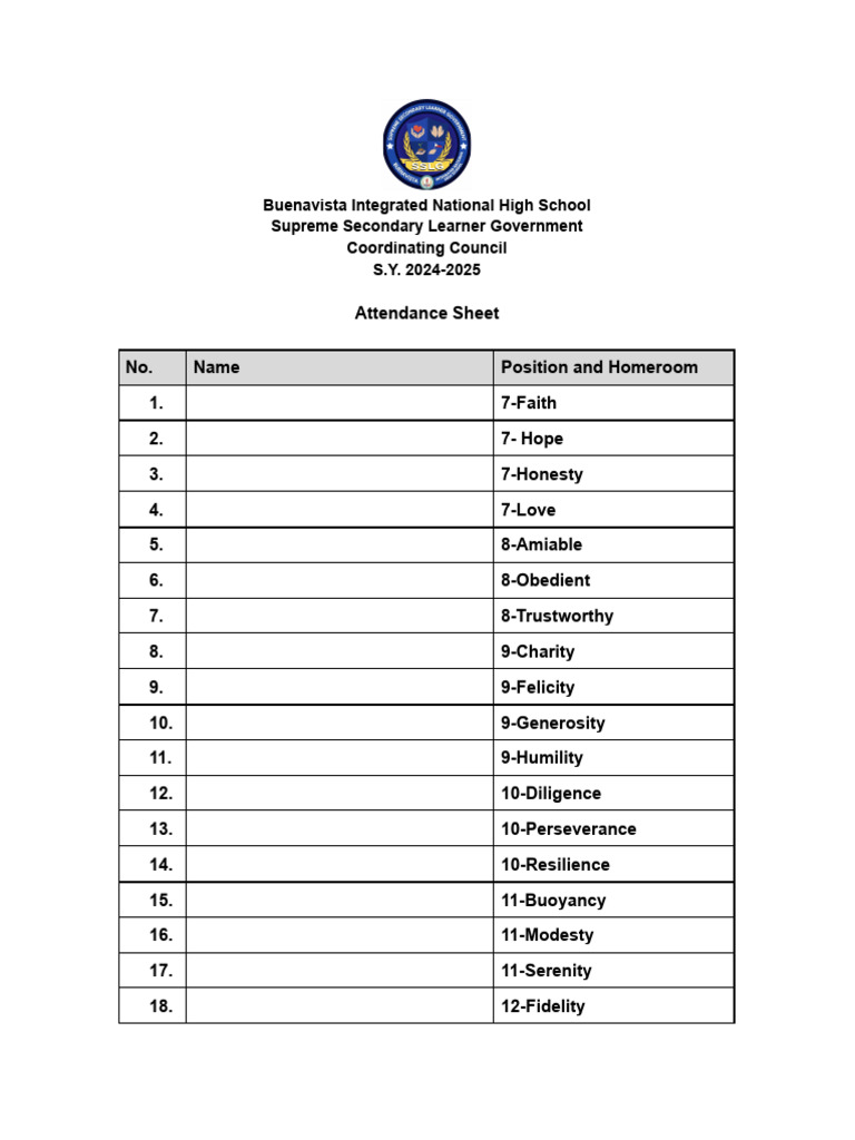 SSLG Attendance Sheet PDF | PDF