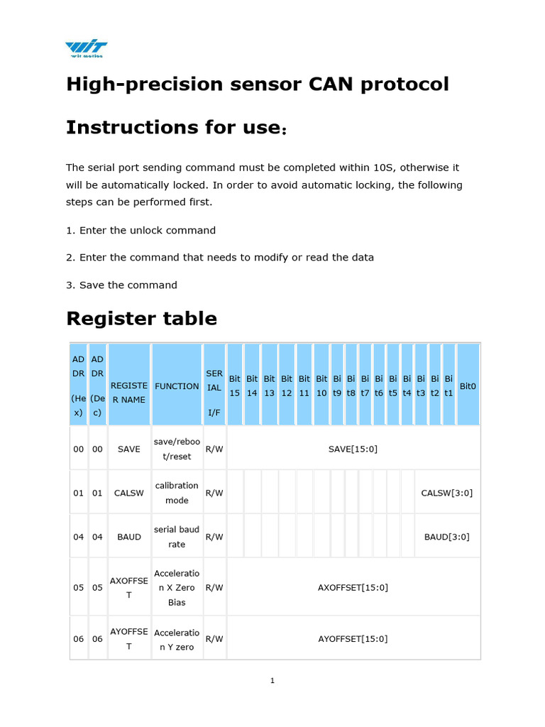 High-precision sensor CAN protocol | PDF