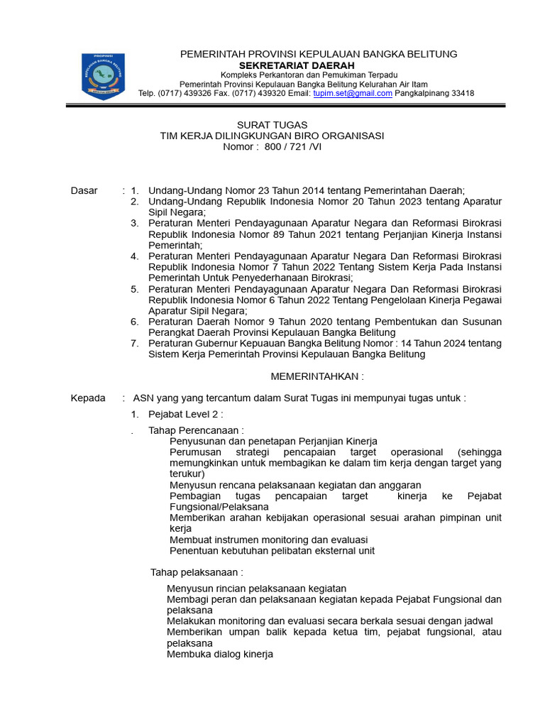 Surat Tugas Tim Kerja Biro Organisasi 19 Sept REV | PDF