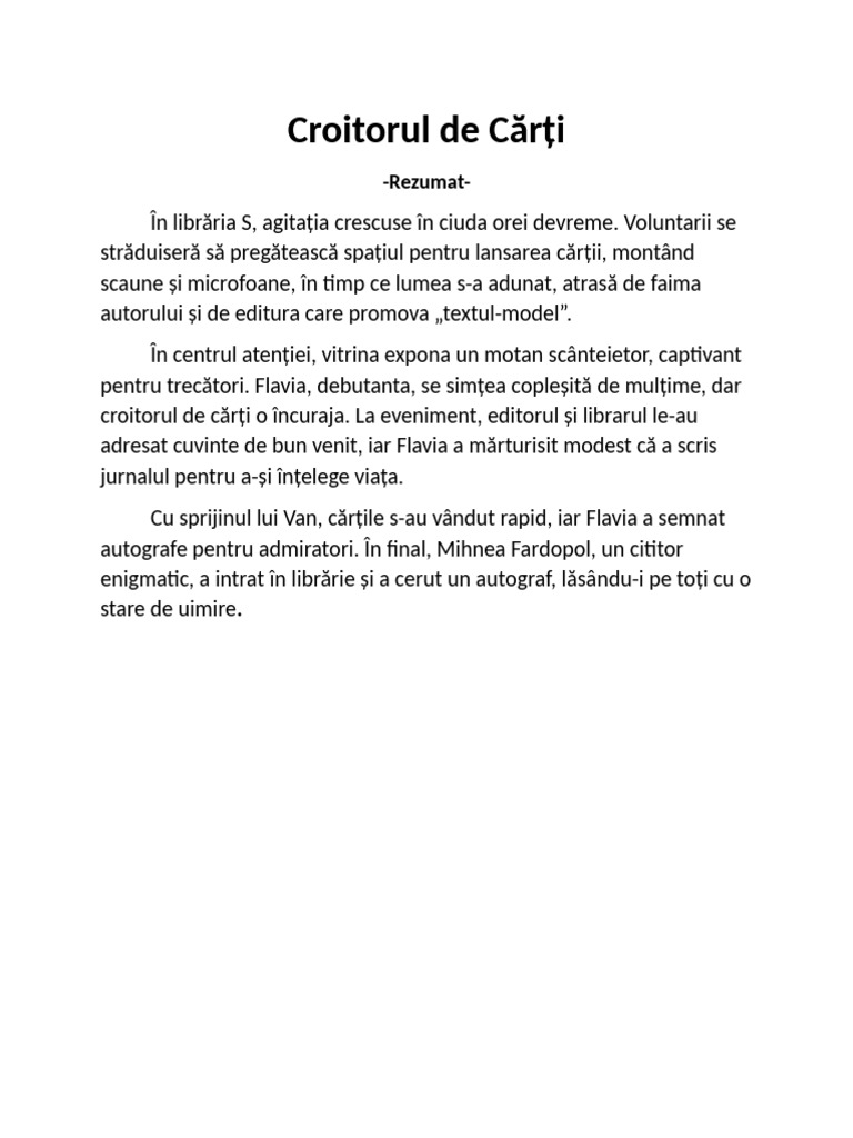 Rezumat Croitorul de Carti | PDF